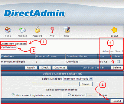 คู่มือการใช้งาน Directadmin Web Control Panel - การใช้งาน MySQL