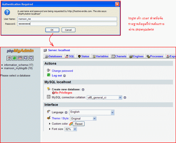 คู่มือการใช้งาน Directadmin Web Control Panel - การใช้งาน MySQL